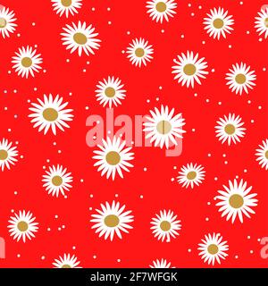Seamless floral pattern with of red flowers and white daisy on white ...
