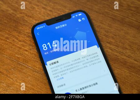Sesame credit (aka Zhima credit) on an iPhone 12 Pro Max, a social ...