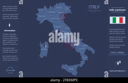 ITALY map design. Country names in different languages and map shape ...
