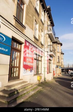 POZNAN, POLAND - Jan 09, 2018: Old building with damaged walls and ...