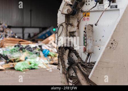 Moscow region. Russia. Autumn 2020. Garbage truck at the sorting ...