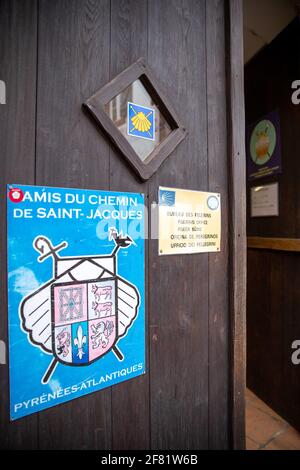 04 October 2019, France, Saint-Jean-Pied-De-Port: The pilgrim's stamp ...