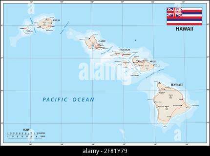 Oahu, Hawaii, United States, political map, with capital Honolulu Stock ...