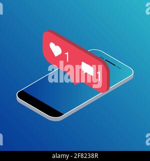 Follower isometric phone notification symbol for application instagram ...