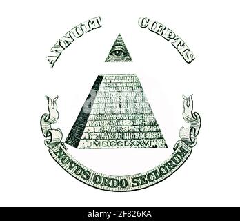 pyramid on 1 dollar bill extreme close up Stock Photo - Alamy