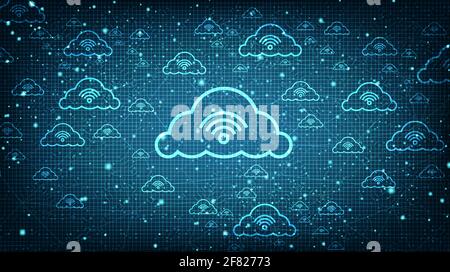 Digital Network Connecting With Clouds on Global Technology background,Cloud Computing concept ...