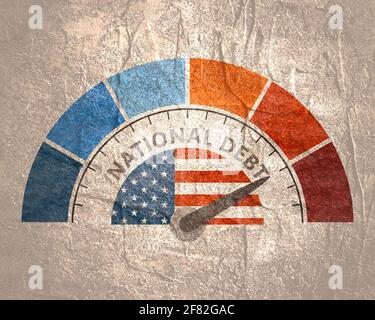 USA national debt measuring device with arrow and scale, 3d rendering ...