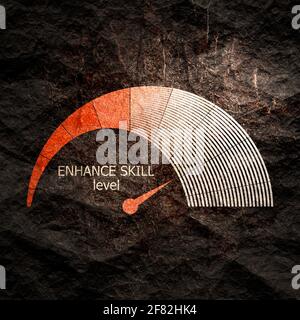 Scale with arrow. Enhance skill level measuring device icon. Sign ...