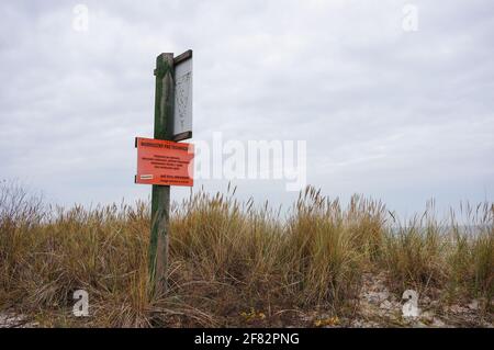 HEL, POLAND - Dec 28, 2015: Information sign at a park near the coast ...