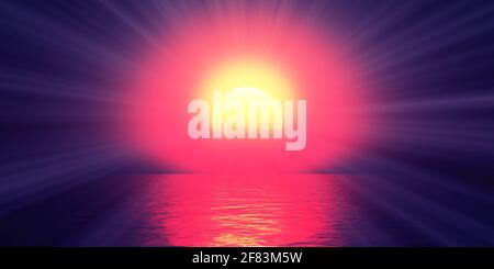 sunset sea sun ray clear sky, 3d rendering illustration Stock Photo - Alamy