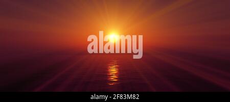 sunset sea sun ray clear sky, 3d rendering illustration Stock Photo - Alamy