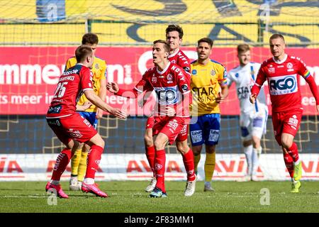 BEVEREN, NETHERLANDS - APRIL 11: Julien de Sart of KV Kortrijk ...