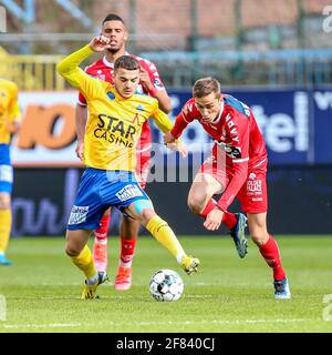 BEVEREN, NETHERLANDS - APRIL 11: Julien de Sart of KV Kortrijk ...