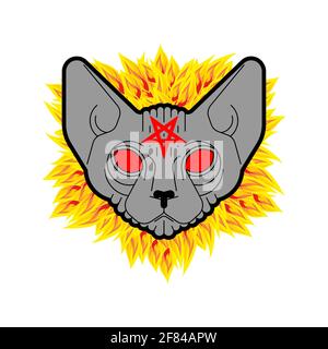 Cat Demon. Satanic symbol. Satan with cat head. Devil symbol pentagram ...