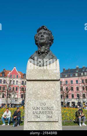 Gaertnerplatz with the bust of Leo von Klenze, Munich, Bavaria, Germany ...