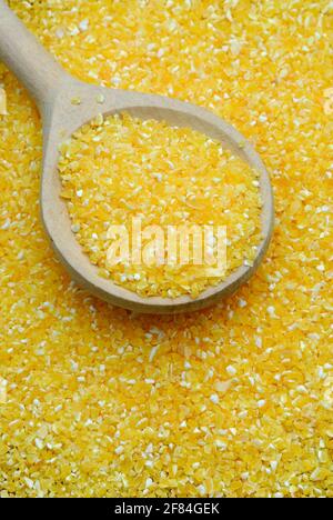 Polenta, maize, corn semolina, maize semolina, maize flour, wooden ...