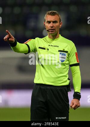 ANTWERPEN, BELGIUM - APRIL 11: Referee Nicolas Laforge, Mike Vanhamel ...