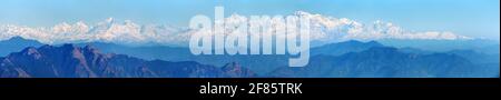 Himalaya and mount Nanda Devi, panoramic view of Indian Himalayas, great Himalayan range ...