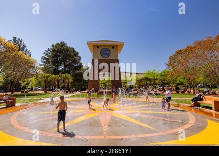 Utah, APR 10, 2021 - Many Children playing in the St George Splash Pad ...
