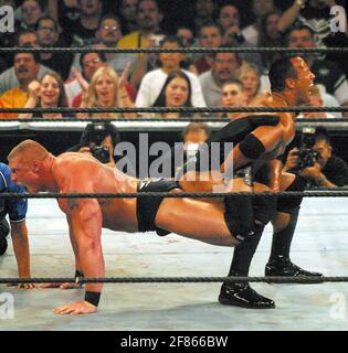 Brock Lesnar vs Dwayne The Rock Johnson 2002 Photo By John Barrett ...