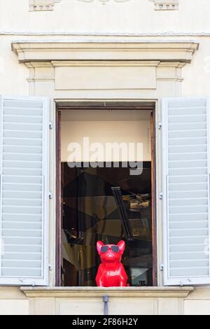 Red pig with sunglasses in a window Stock Photo - Alamy