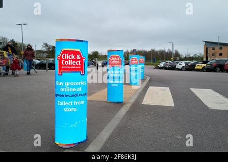 Click and collect collection point at Aldi supermarket, Corby, England ...