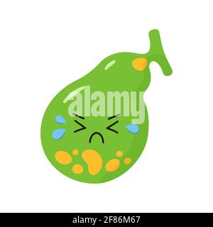 Sick sad kawaii gallbladder. Characters to illustrate the problem of ...