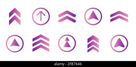 Swipe arrow right gradient button icon set. Application and social network scroll cursor ...
