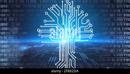 Composition of binary coding over processor and circuit board Stock Photo - Alamy