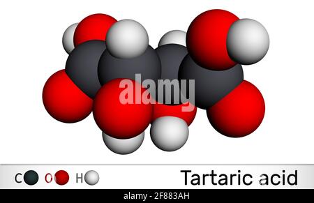 Tartaric acid, dextrotartaric, levotartaric acid molecule. It is ...