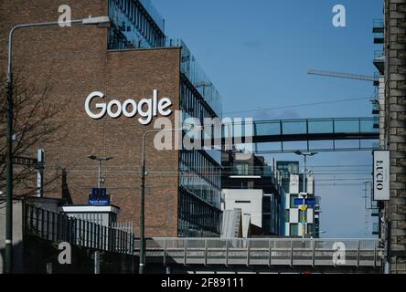 Google logo seen on a facade of the Google building GRCQ1 in Dublin's ...