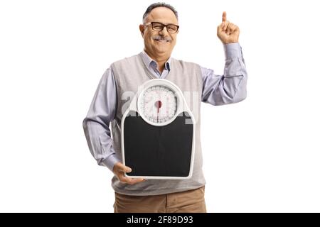 fat man pointing at his belly isolated on white background Stock Photo ...