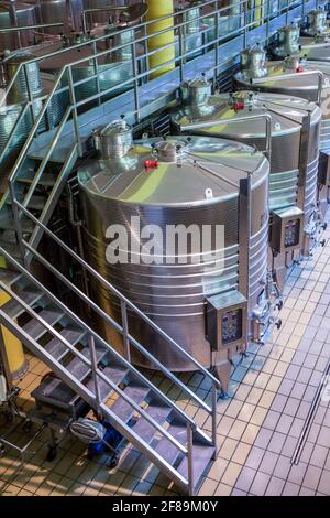 Wine making vats and equipment in tour of winery Stock Photo - Alamy