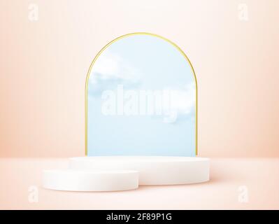 Gold and Blue Mockup product display. Vector 3D cylinder pedestal ...