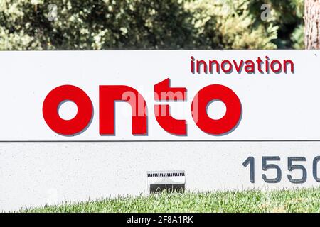 Onto Innovation sign at Silicon Valley headquarters facade. Onto ...