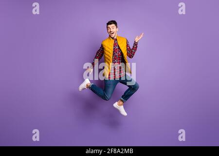 Photo of funny optimistic guy with red hairstyle dressed khaki long ...