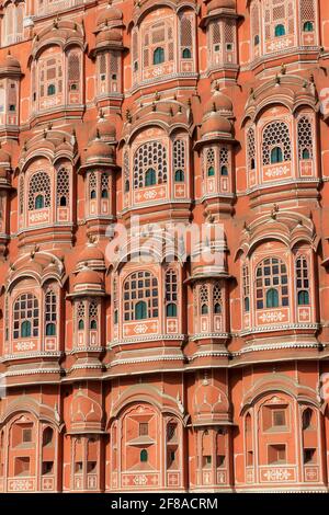Architectural detail of a window in the Hawa Mahal framing the exterior ...