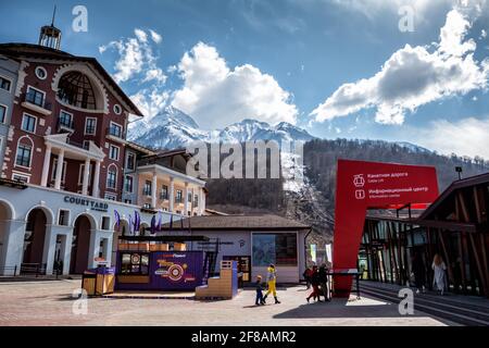Sochi, Russia - March 31, 2021: Krasnaya Polyana Resort. View from ...