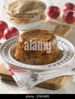 Plum duff. Steamed fruit pudding. Traditional food UK Stock Photo - Alamy