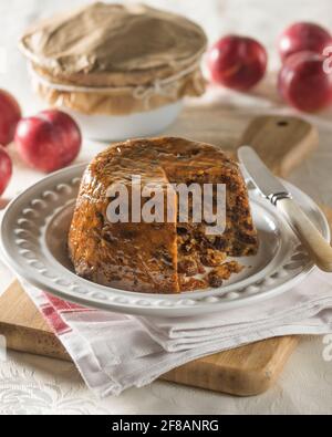 Plum duff. Steamed fruit pudding. Traditional food UK Stock Photo - Alamy
