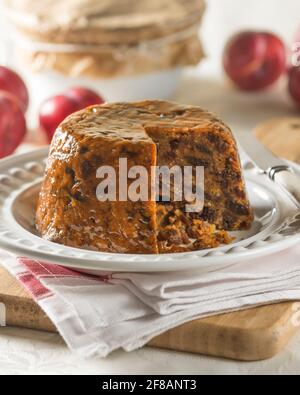 Plum duff. Steamed fruit pudding. Traditional food UK Stock Photo - Alamy