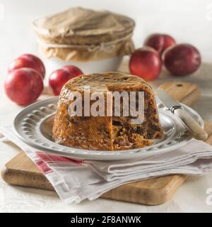 Plum duff. Steamed fruit pudding. Traditional food UK Stock Photo - Alamy