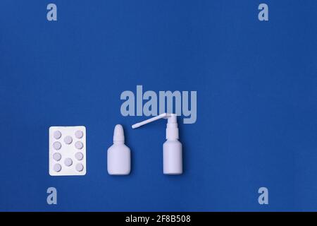 Nasal spray, throat spray, tablets in a package Stock Photo - Alamy