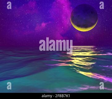 ocean full moon clouds, 3d render illustration Stock Photo - Alamy