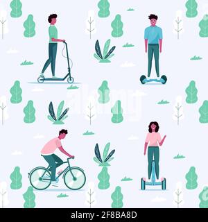 women drive eco city transportation in city concept. Personal electric ...