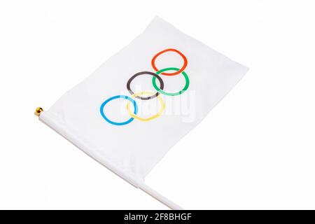 Olympic flag on white background Stock Photo - Alamy