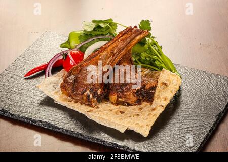 Grilled rack of lamb barbeque shashlik Stock Photo - Alamy