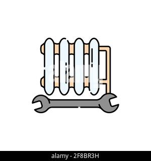 Installation of heating systems color line icon. Pictogram for web page ...