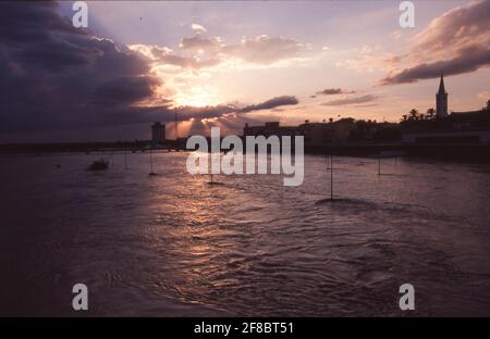 August 1998, Laredo TX USA: Flood waters surge through downtown Laredo ...