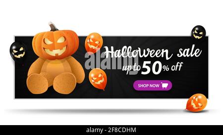 Banner for Halloween sale with pumpkin and balloon Stock Photo - Alamy